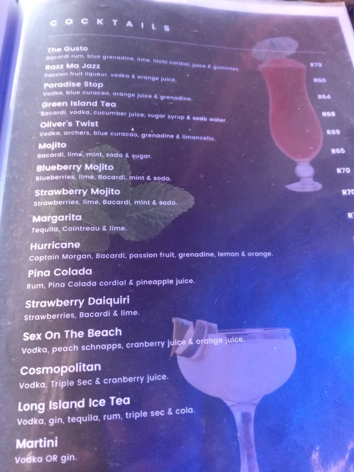 Menu at Gusto Lounge restaurant, Pretoria