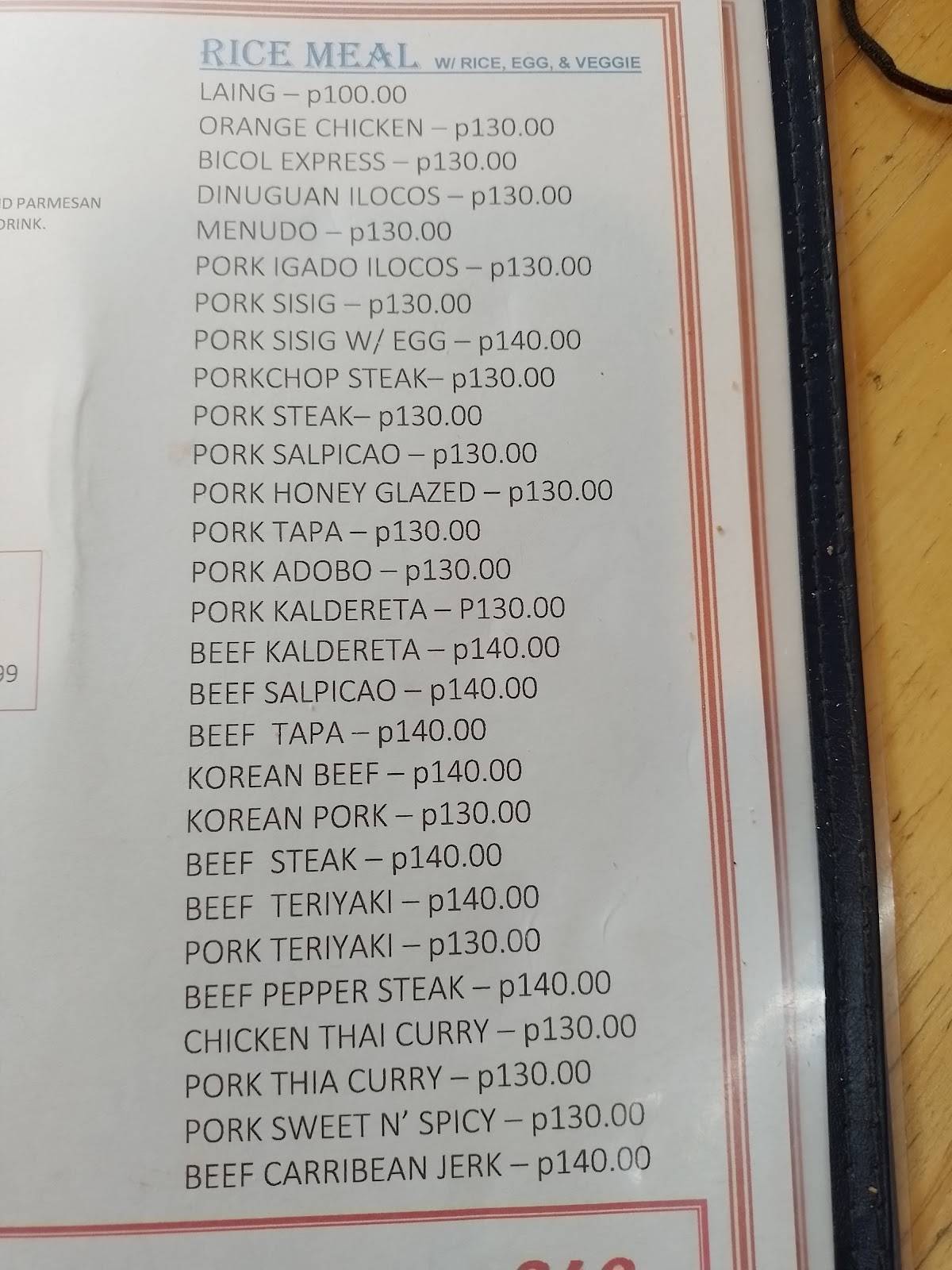 Menu at HI-Way Canteen restaurant, Manila