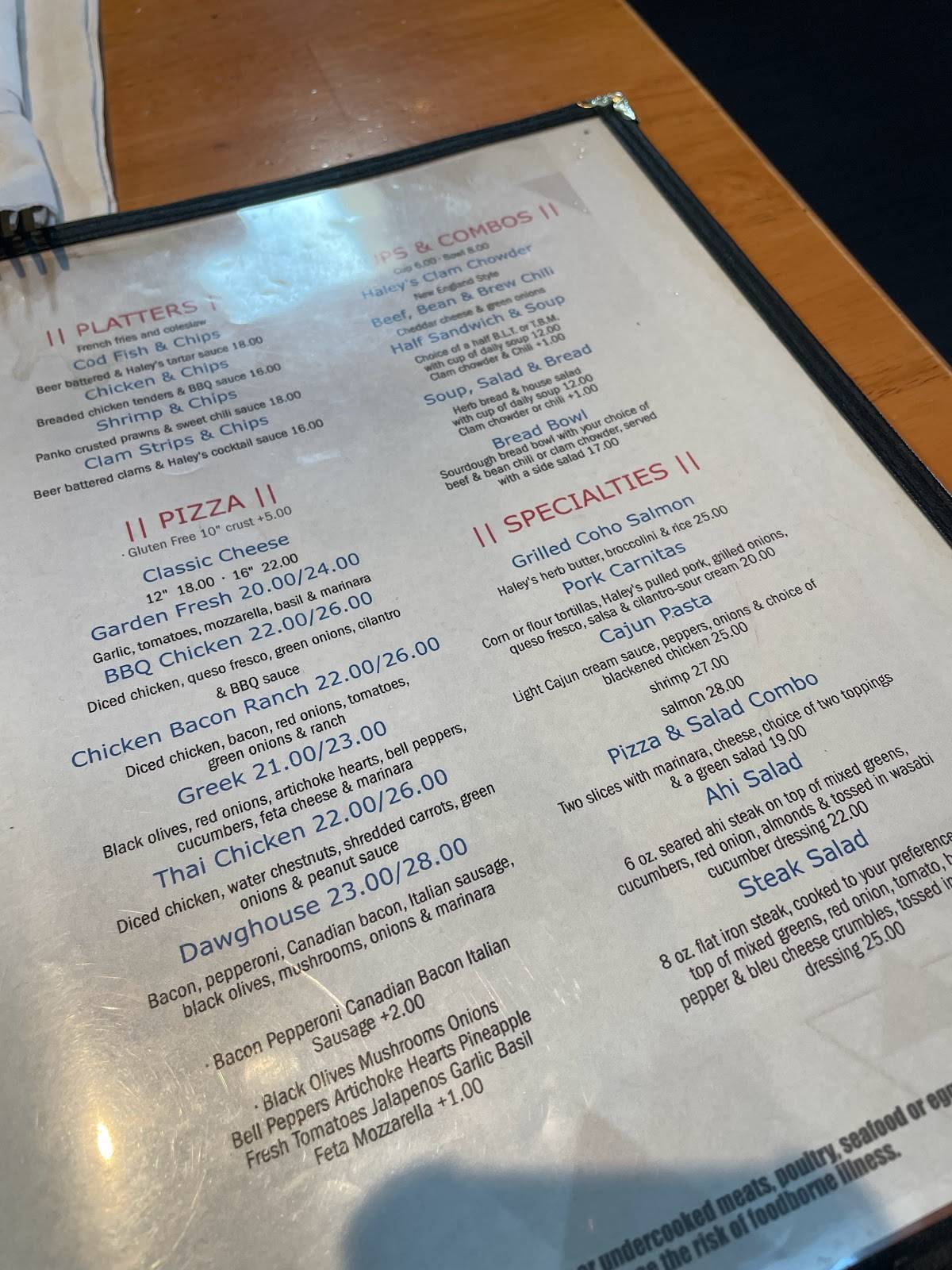 Menu at Haley's Sports Bar & Grill, Friday Harbor