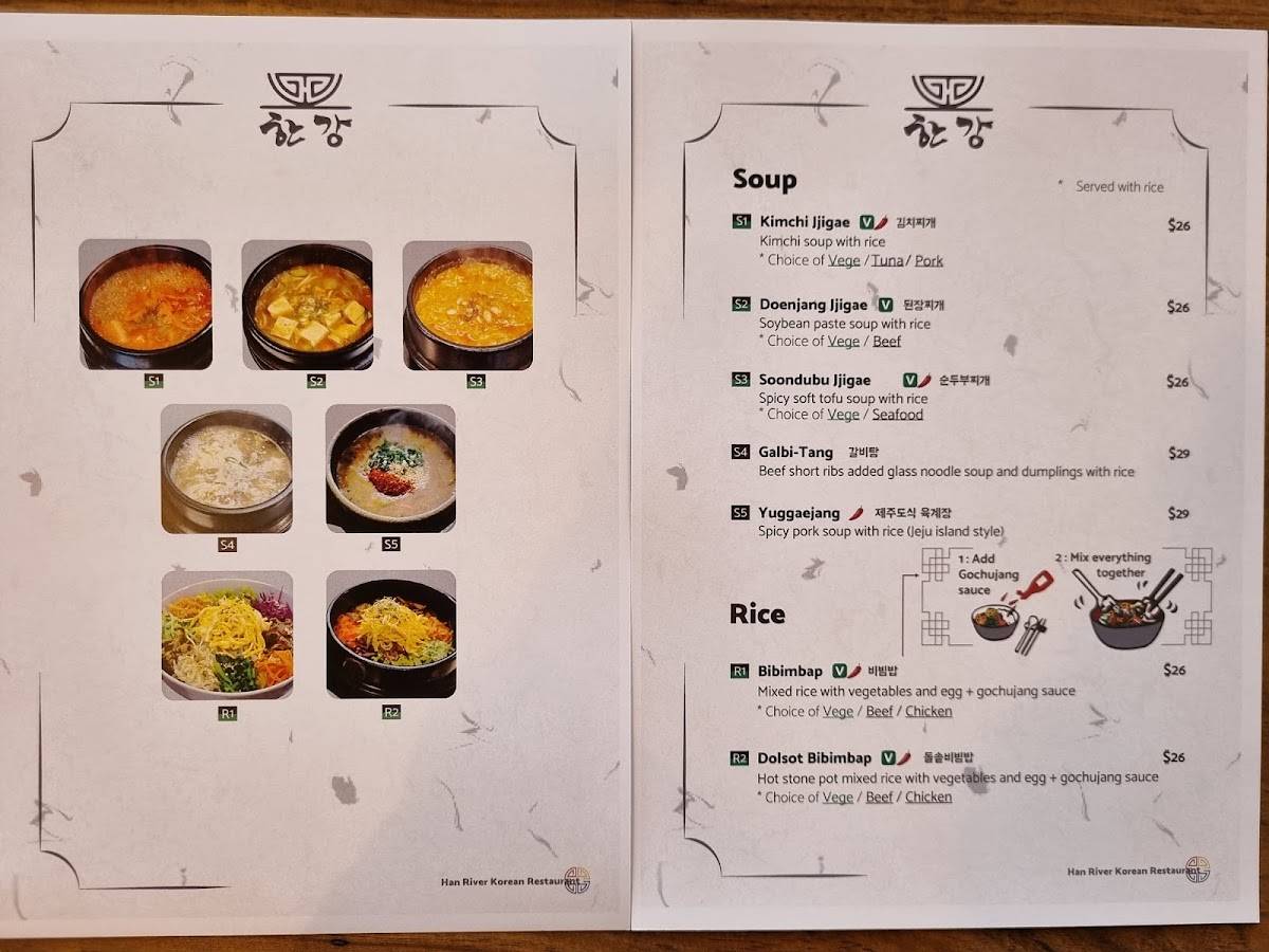 Menu at Han River Korean Restaurant, Lower Hutt