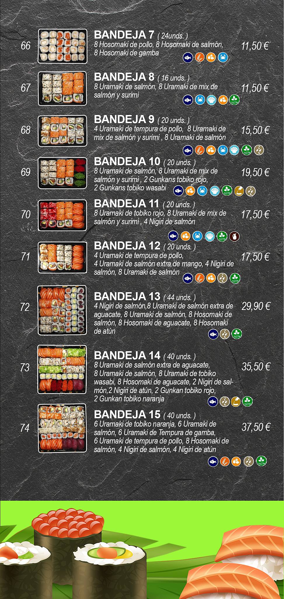 Menu at Hanami Sushi restaurant, Algeciras