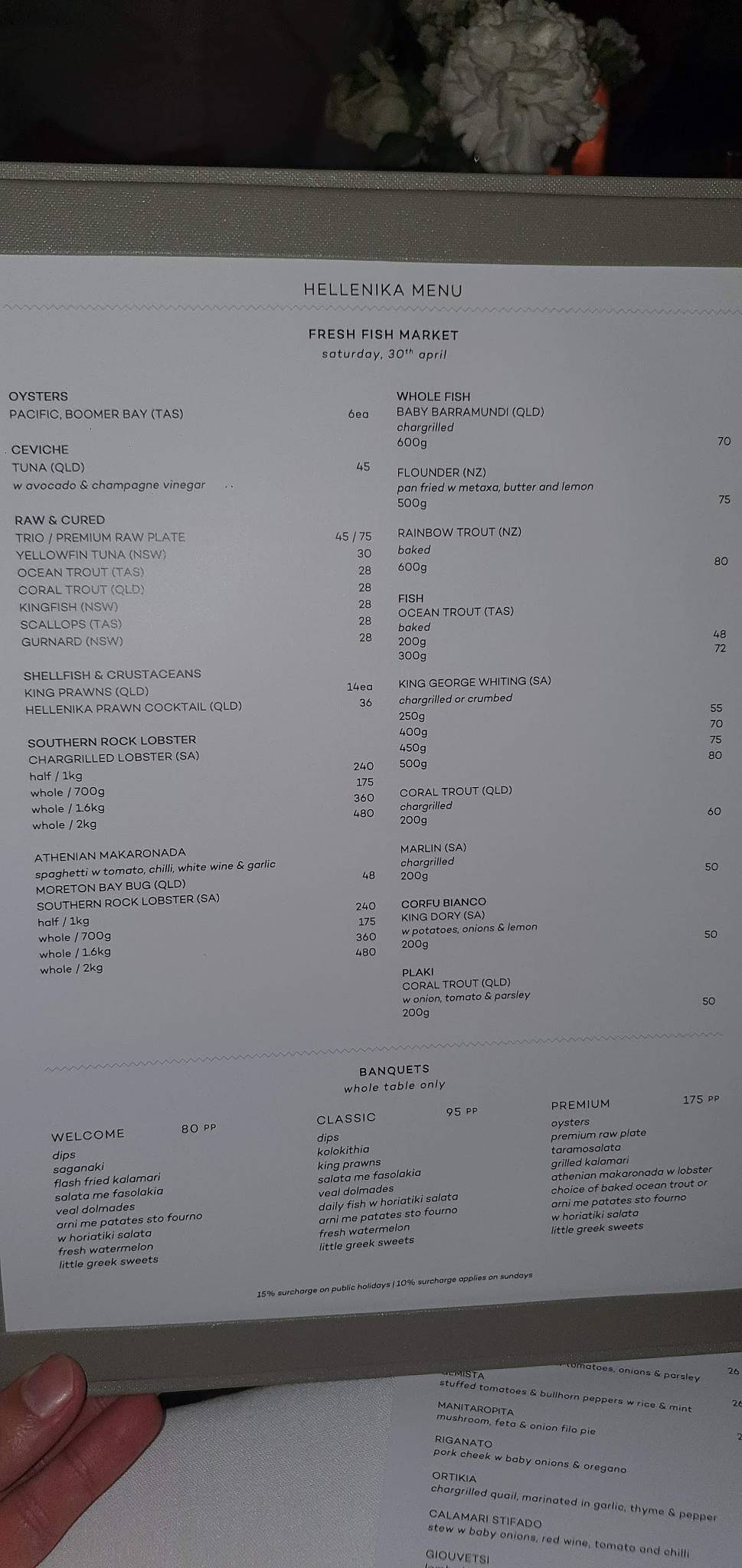 Menu at Hellenika at The Calile restaurant, Fortitude Valley