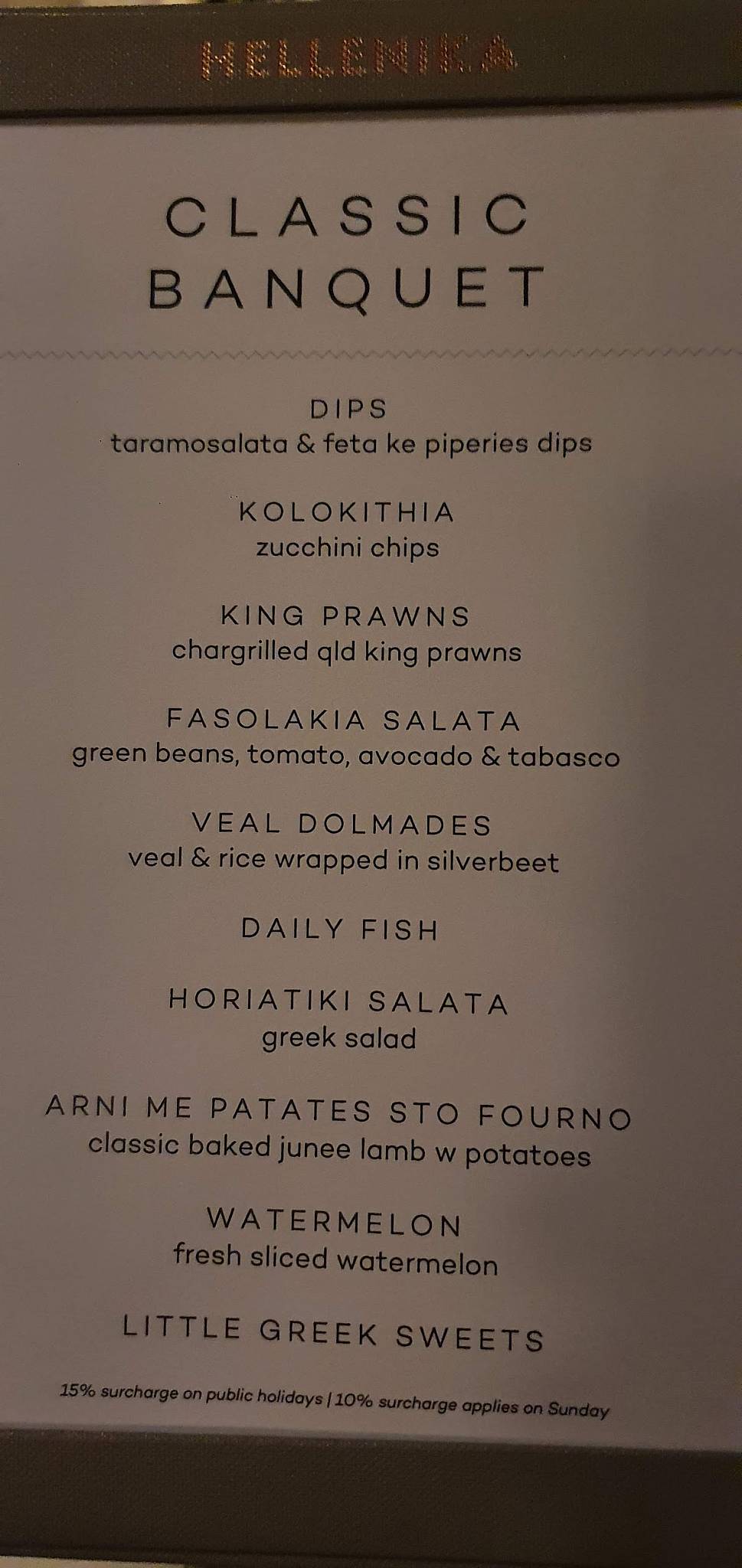 Menu at Hellenika at The Calile restaurant, Fortitude Valley