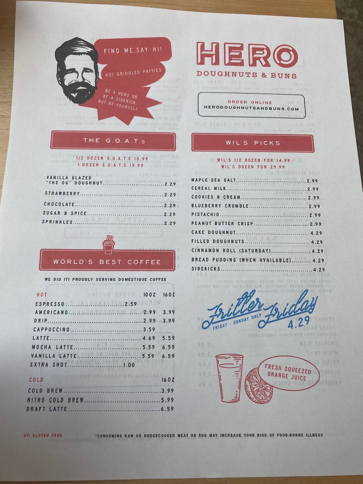Menu at HERO restaurant, Atlanta