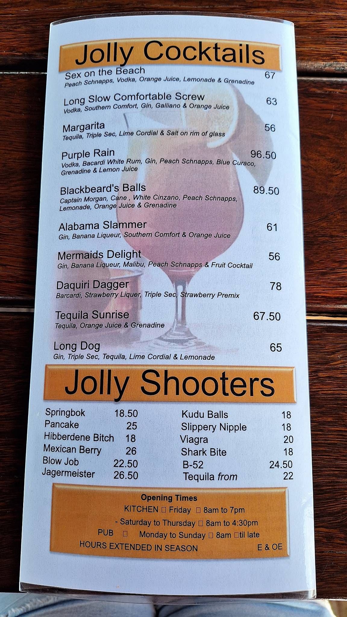 Menu at The Jolly Roger Fun Pub & Grub, Hibberdene