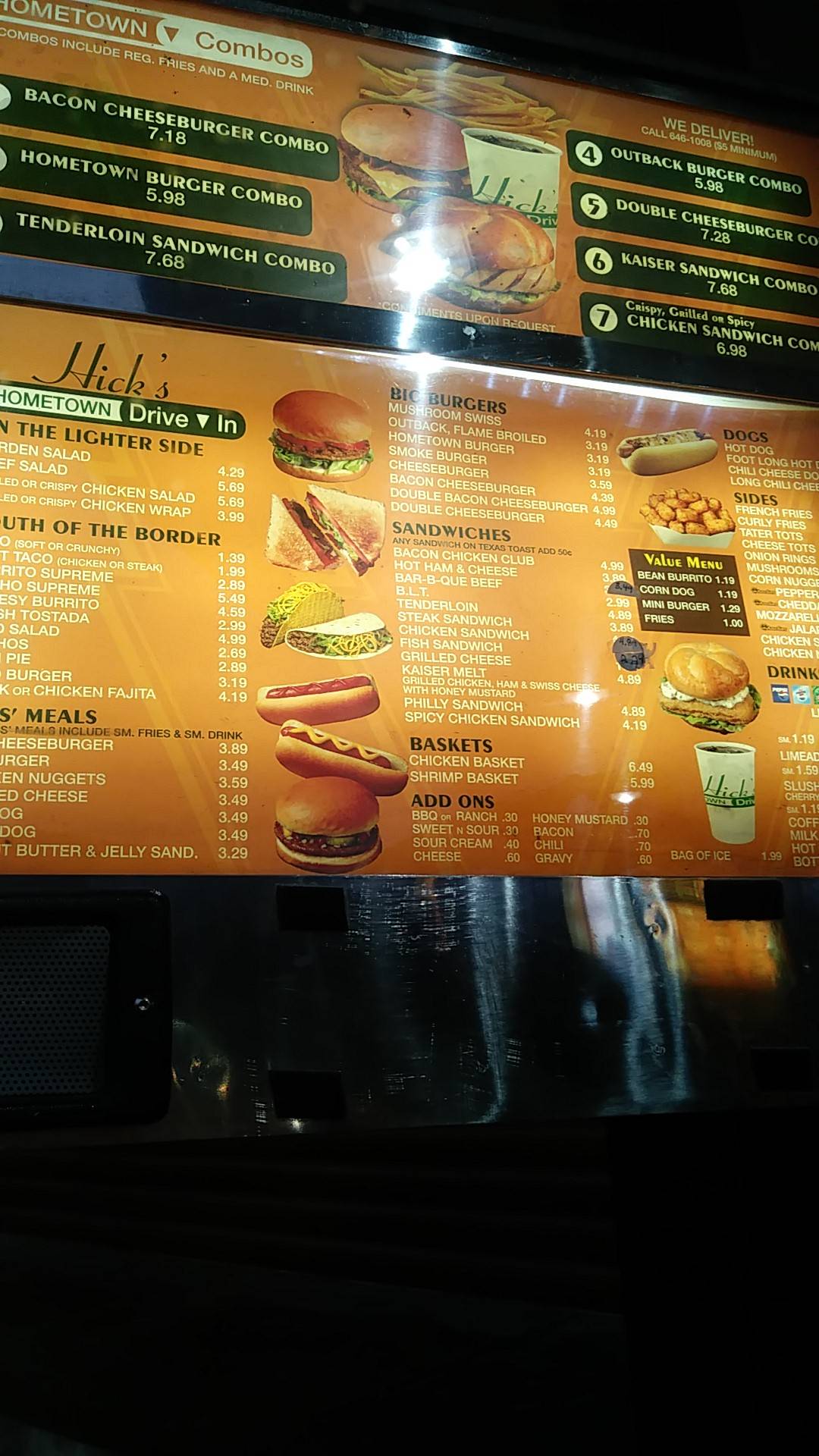 Menu at Hicks Home Town Drive-In restaurant, Chillicothe
