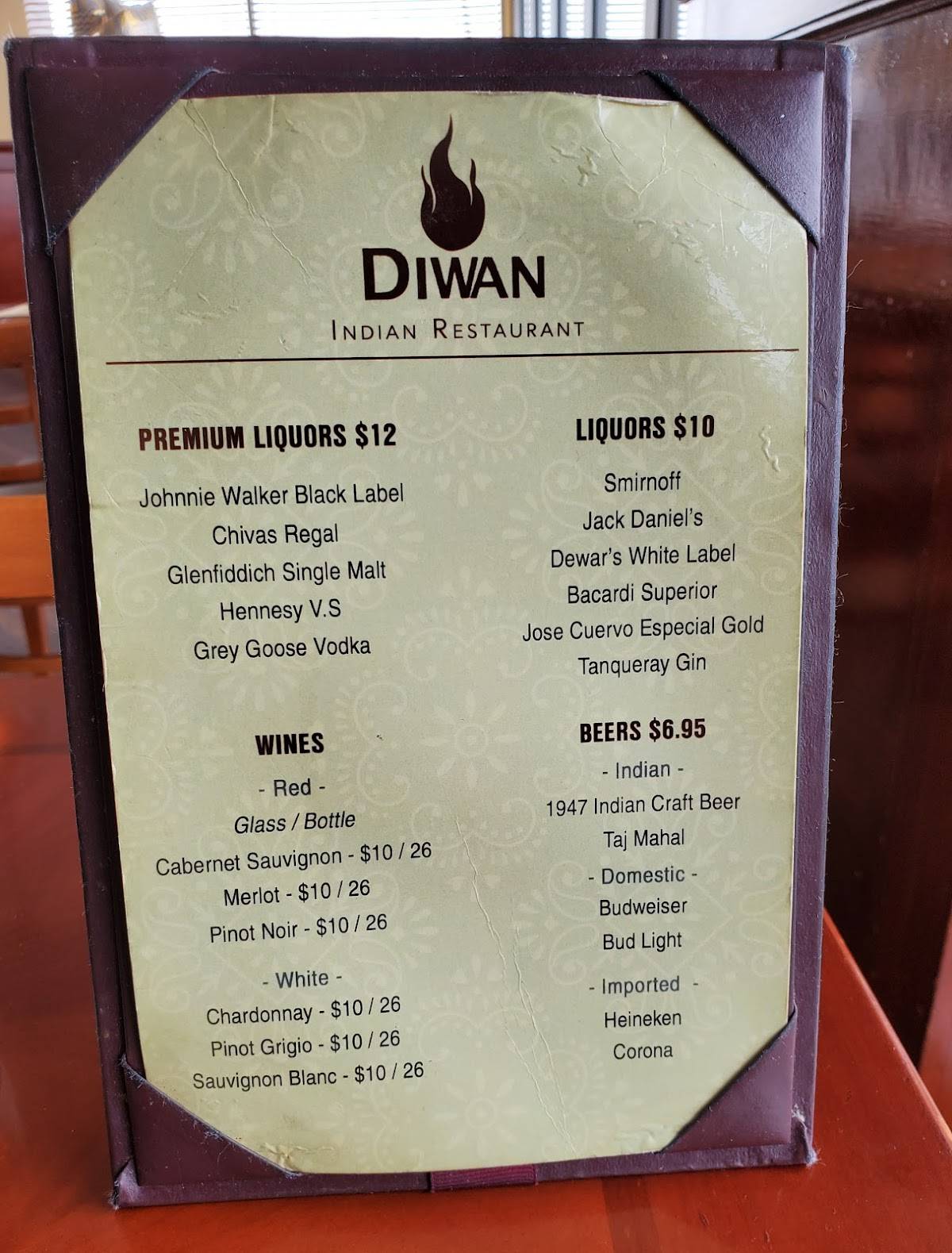 Menu at Diwan Indian Restaurant and Bar, Hicksville