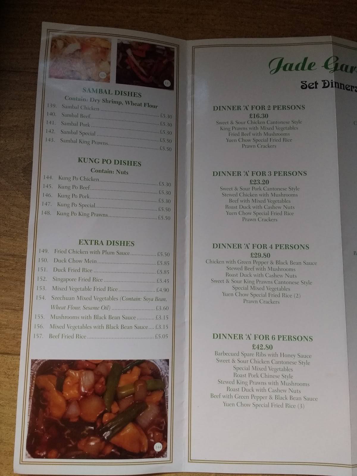 Menu at Jade Garden fast food, Highbridge