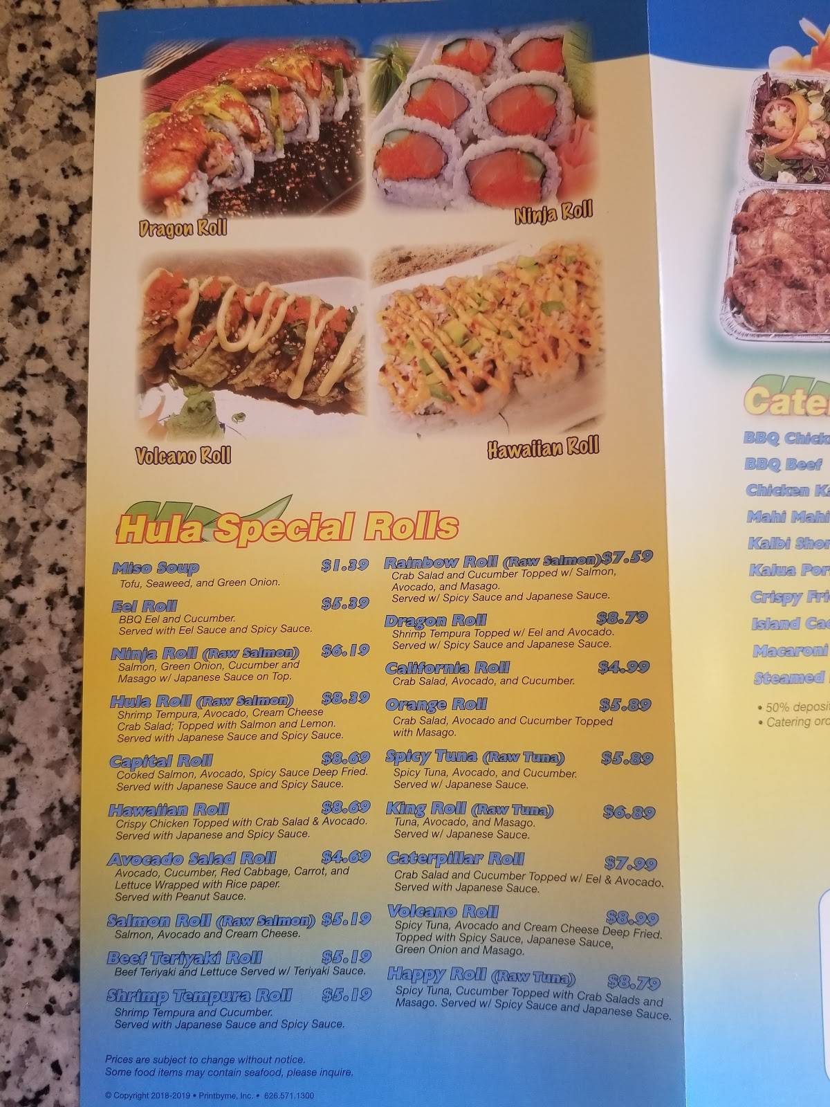 Menu at Honu Hawaiian BBQ, Sacramento