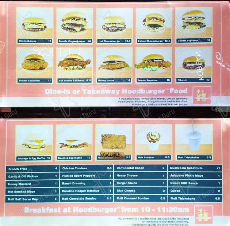 Menu at Hoodburger restaurant, Northbridge