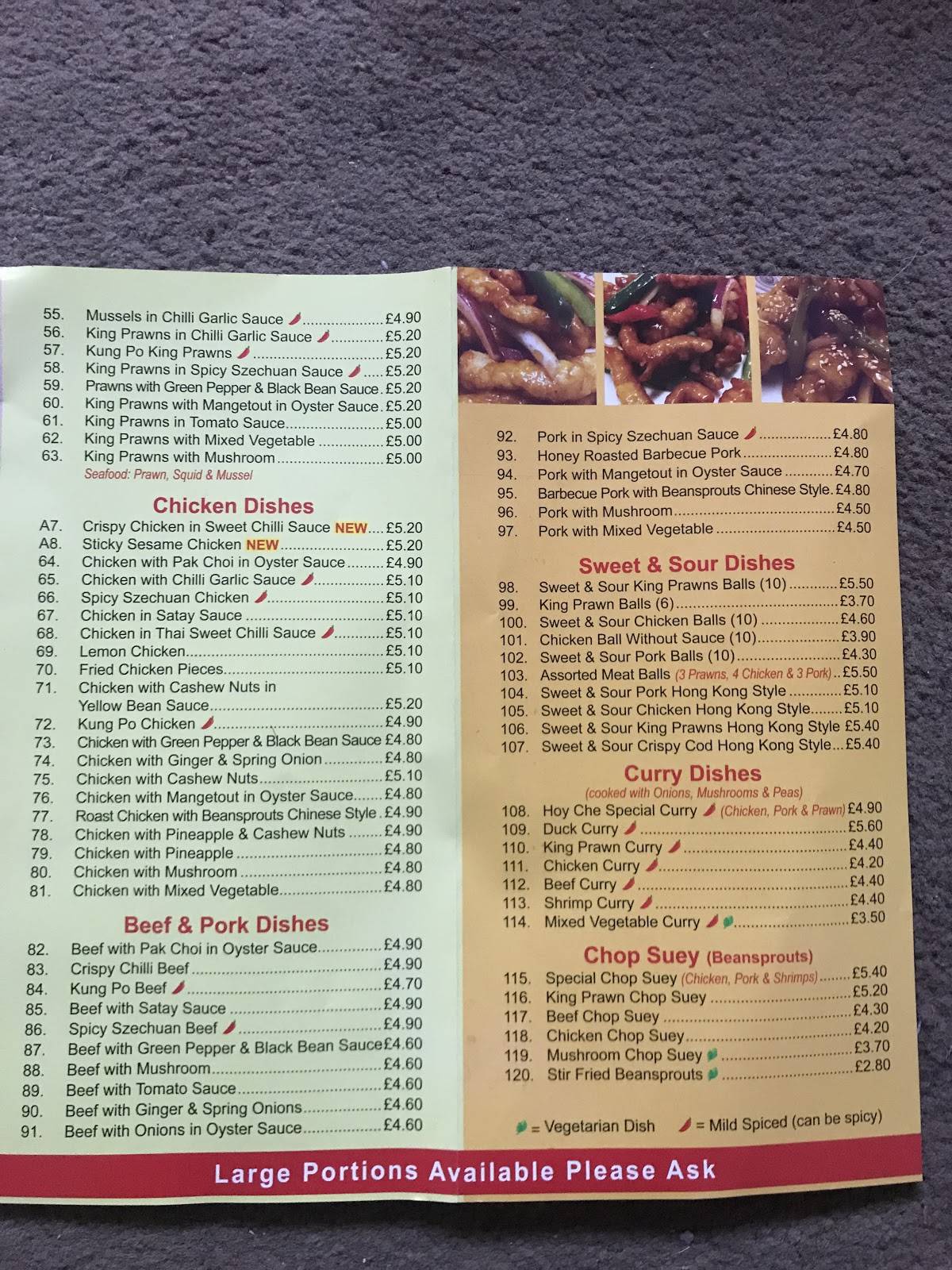 Menu at Hoy Che fast food, Welwyn Garden City