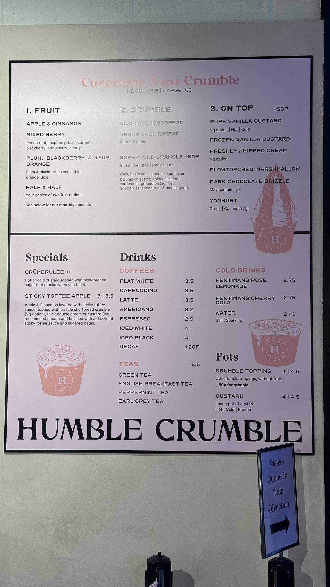 Menu at Humble Crumble restaurant, London, Old Spitalfields Market