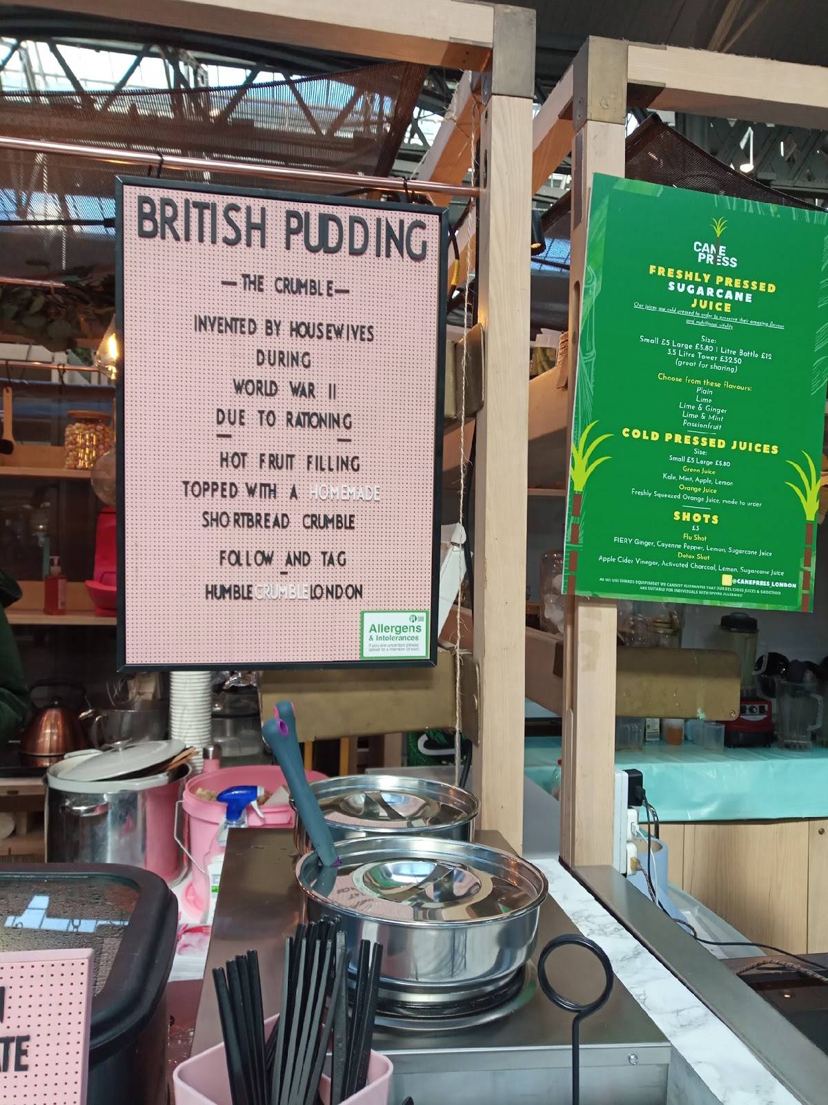 Menu at Humble Crumble restaurant, London, Old Spitalfields Market