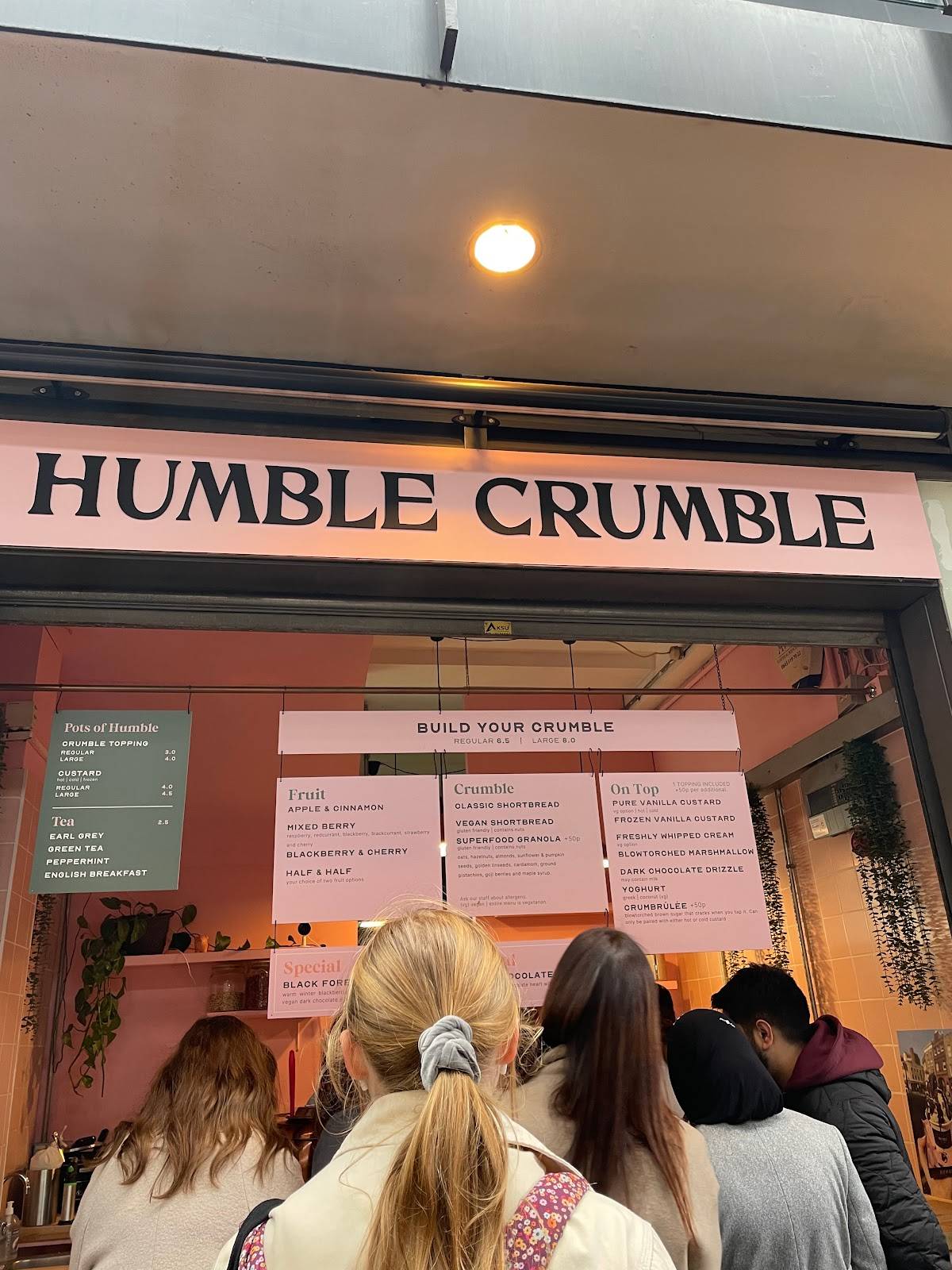 Menu at Humble Crumble restaurant, London, Old Spitalfields Market