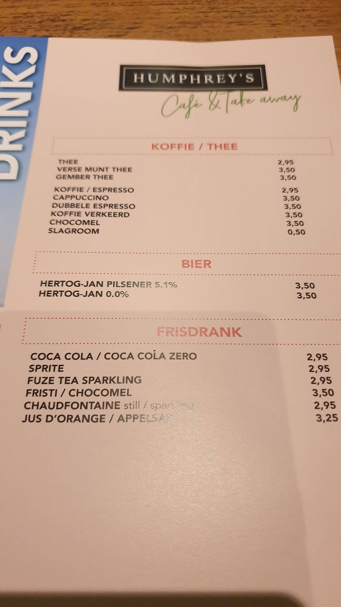 Menu at Humphrey's Restaurant Thorn, Thorn