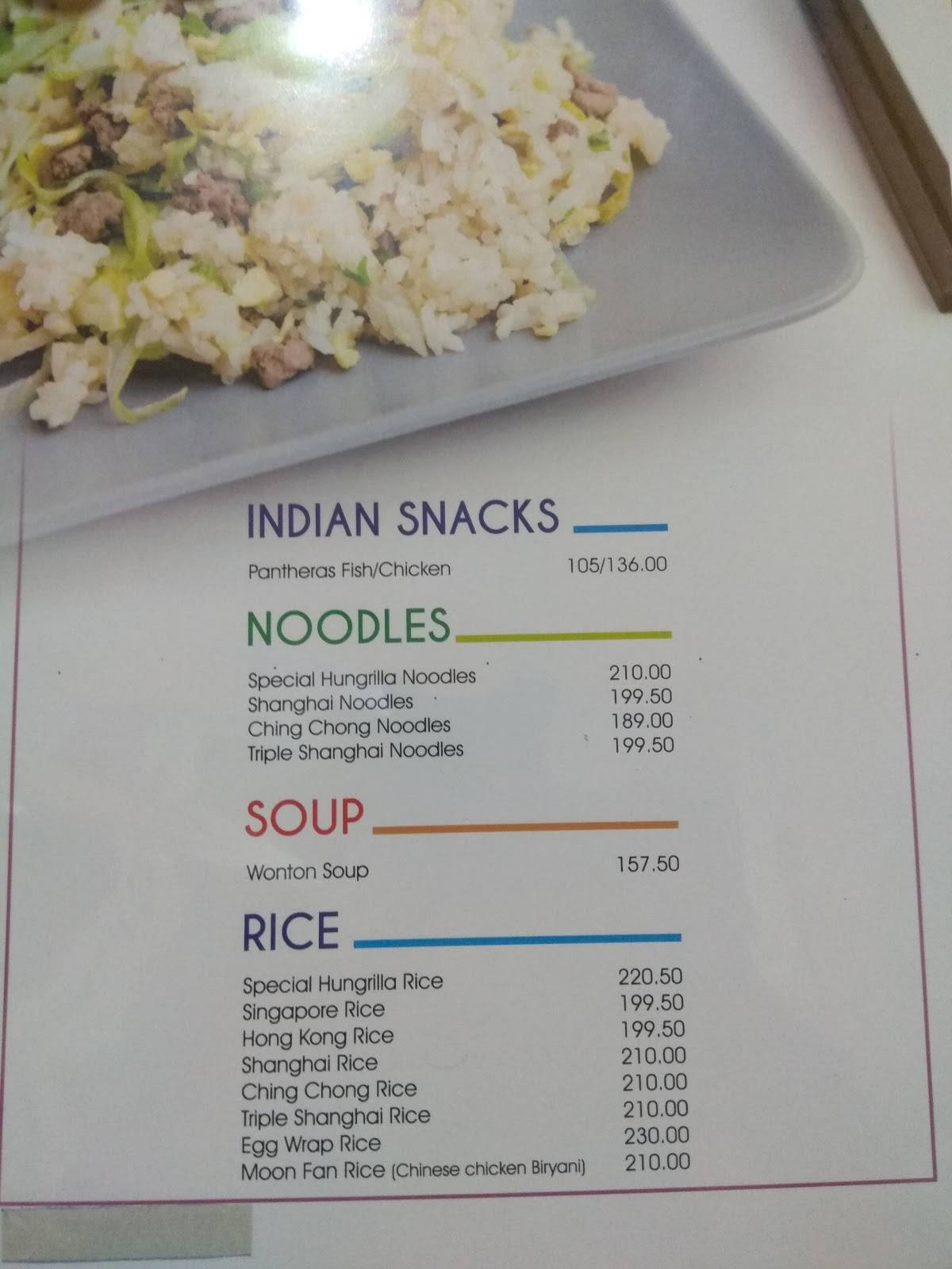 Menu at Hungrilla, Agartala