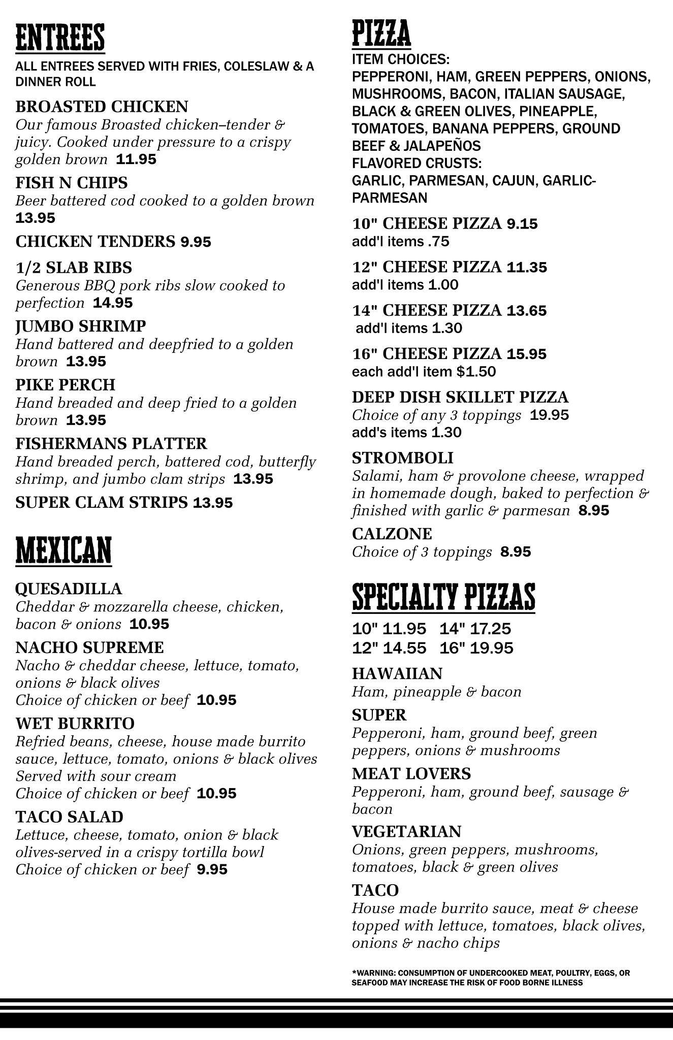 Menu at Hungry Tummy Corner Pub, Beulah