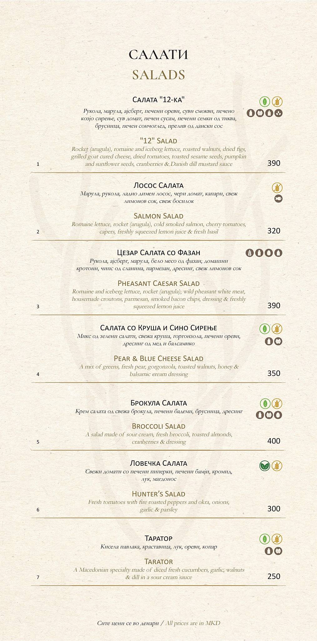 Menu at Hunter's Lodge Kamnik restaurant, Skopje