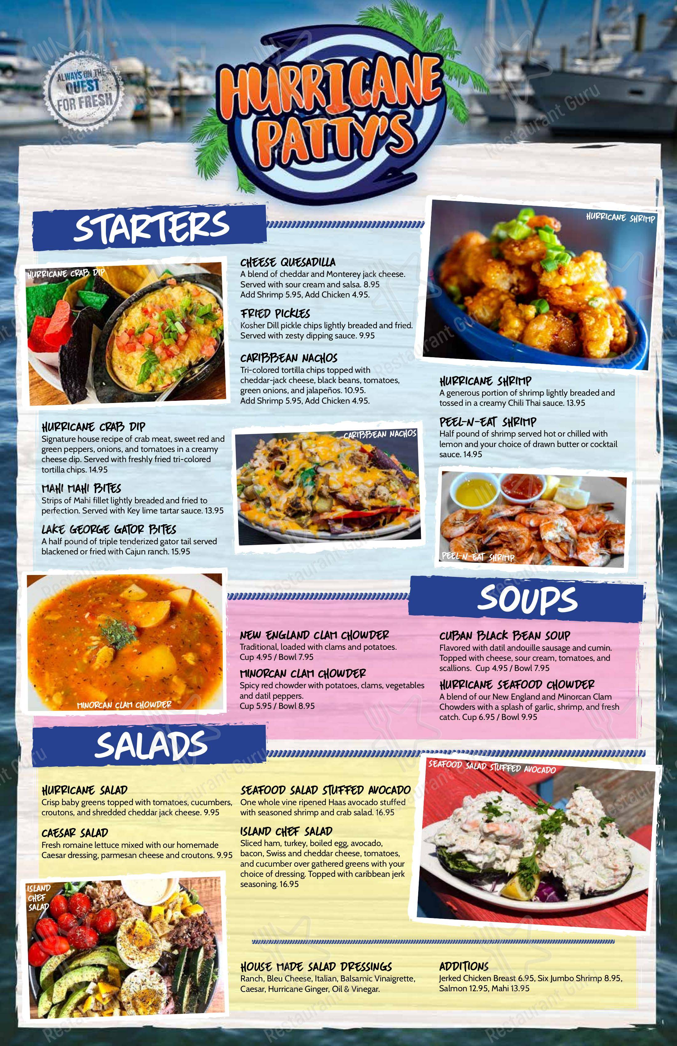 Menu at Hurricane Patty's pub & bar, St. Augustine, 69 Lewis Blvd