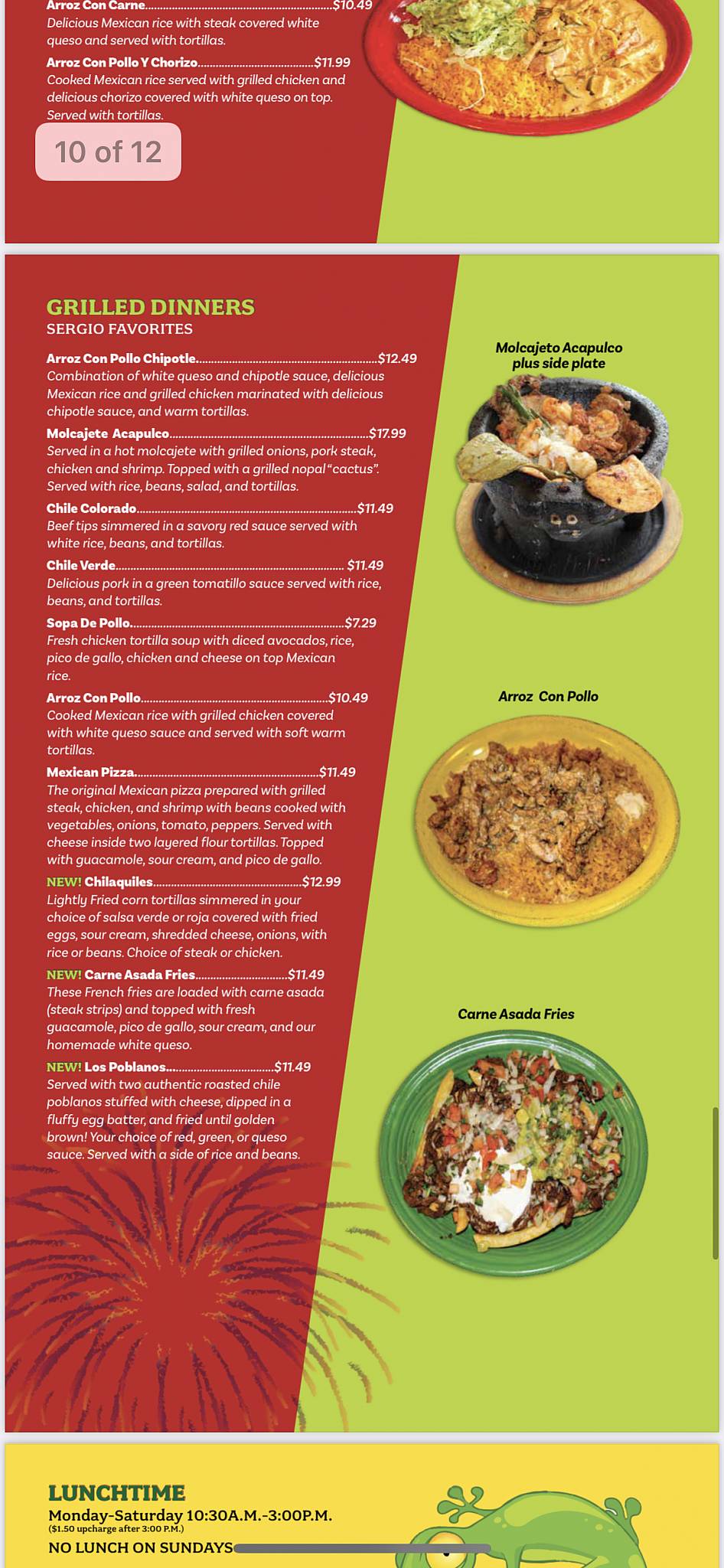 Menu at Iguana's Mexican restaurant, Plainfield