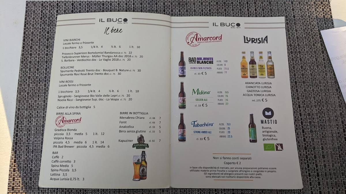 Menu da Il Buco ristorante, Riccione