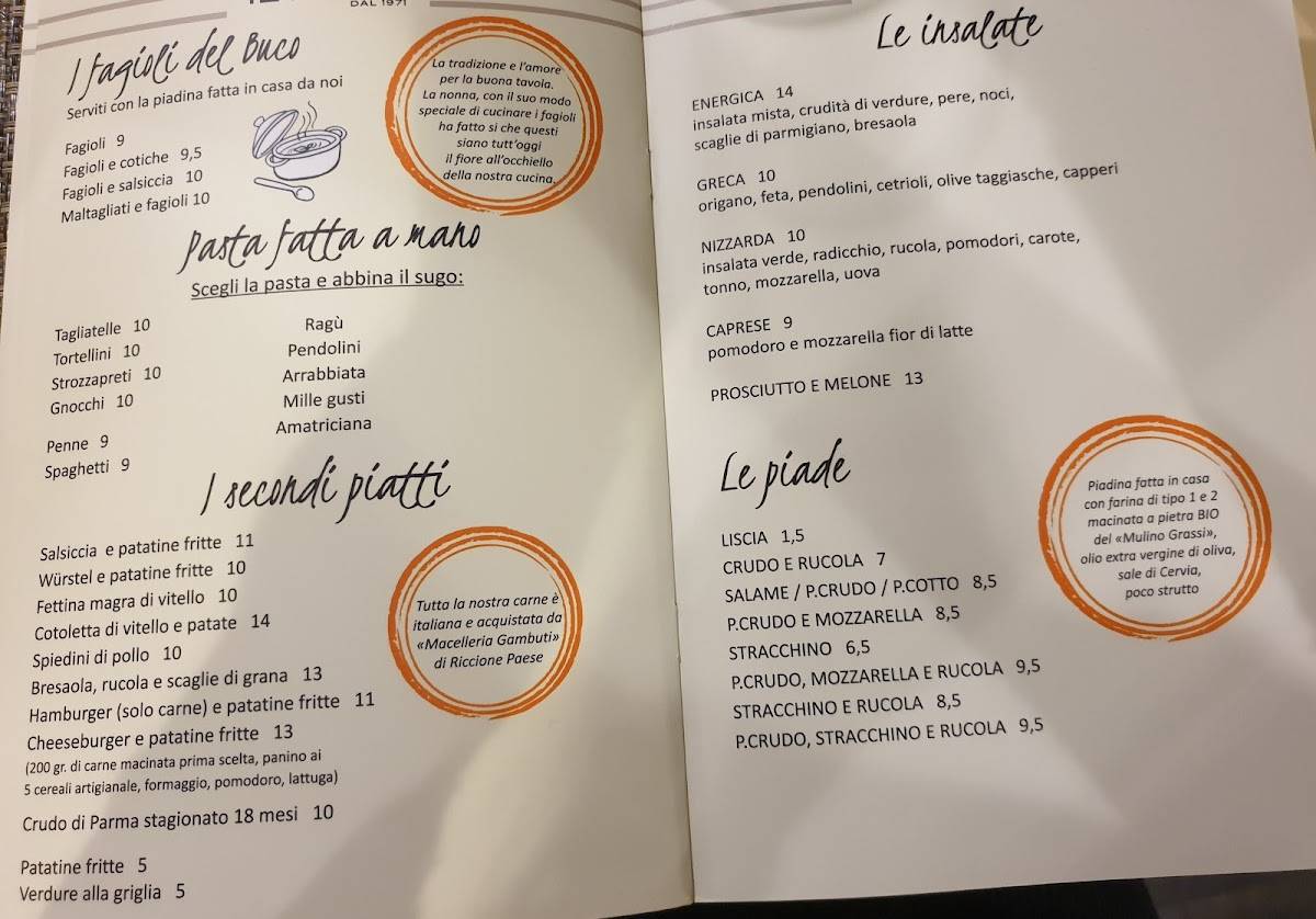 Menu da Il Buco ristorante, Riccione