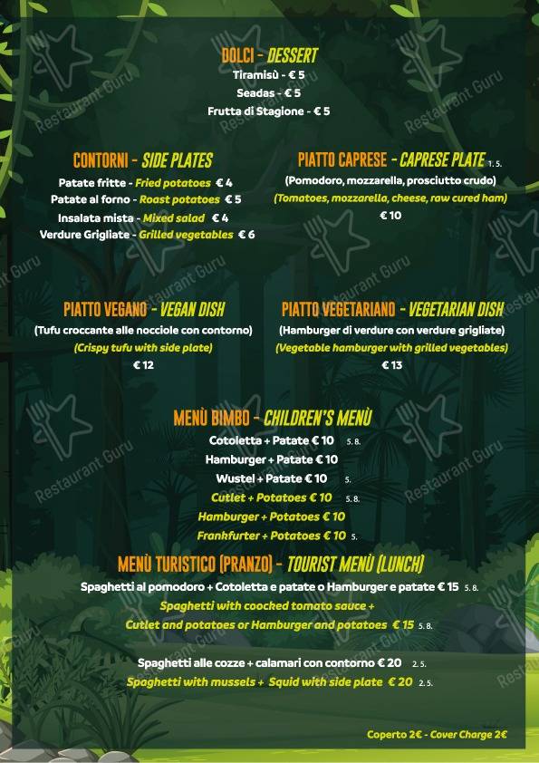 Menu da Il Parco dei Pini Adventure Park ristorante, Fertilia