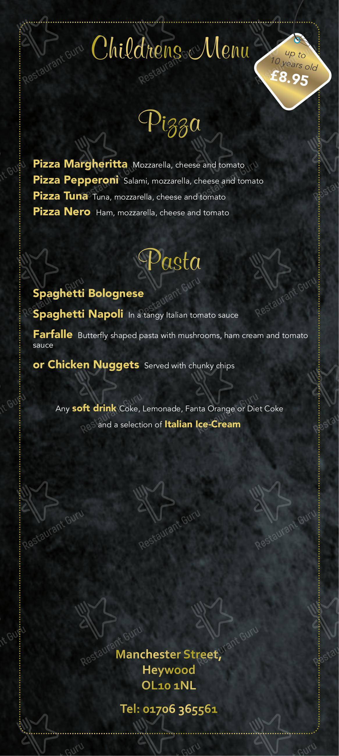Menu at Il Vecchio restaurant, Heywood, 141 Manchester St