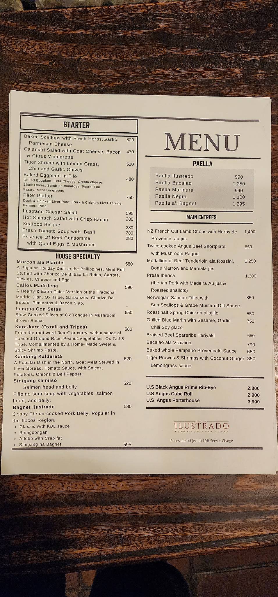 Menu at Ilustrado Restaurant, Manila, two-way