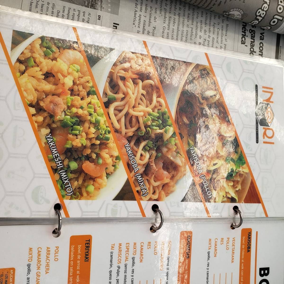 Carta del restaurante Inari, San Luis Potosi, Plaza Tangamanga