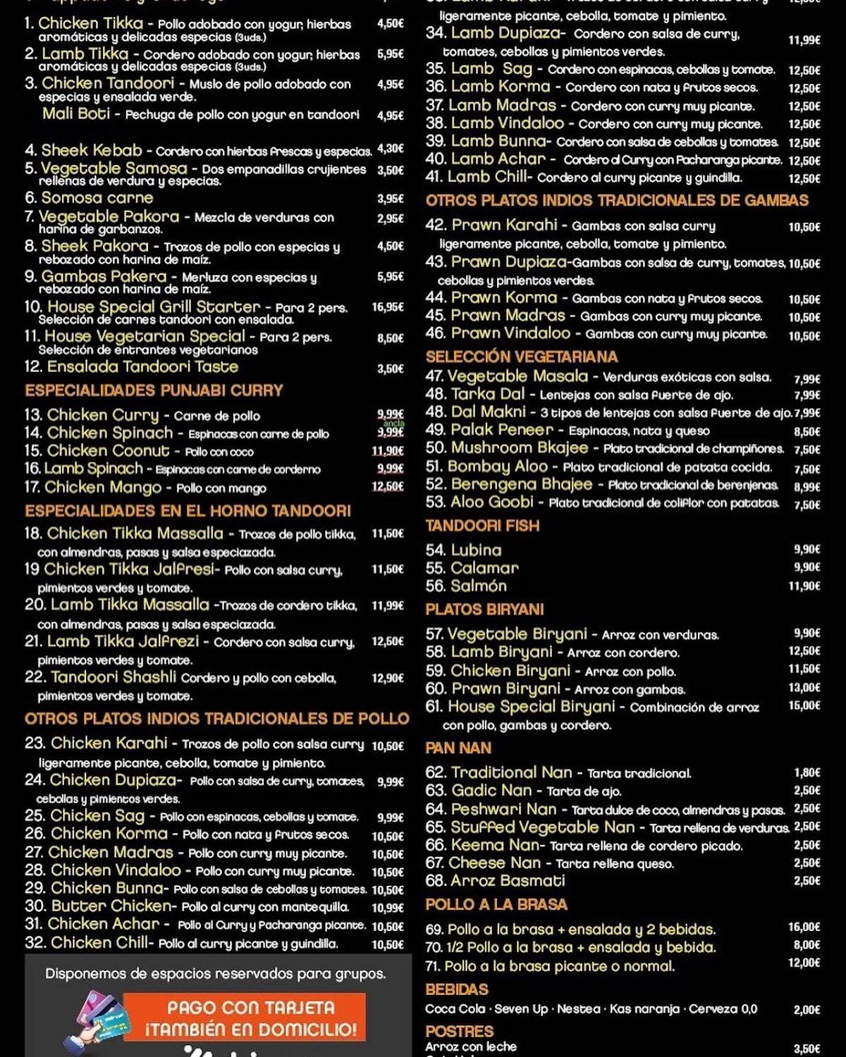Menu at Indian food house restaurant, Errenteria