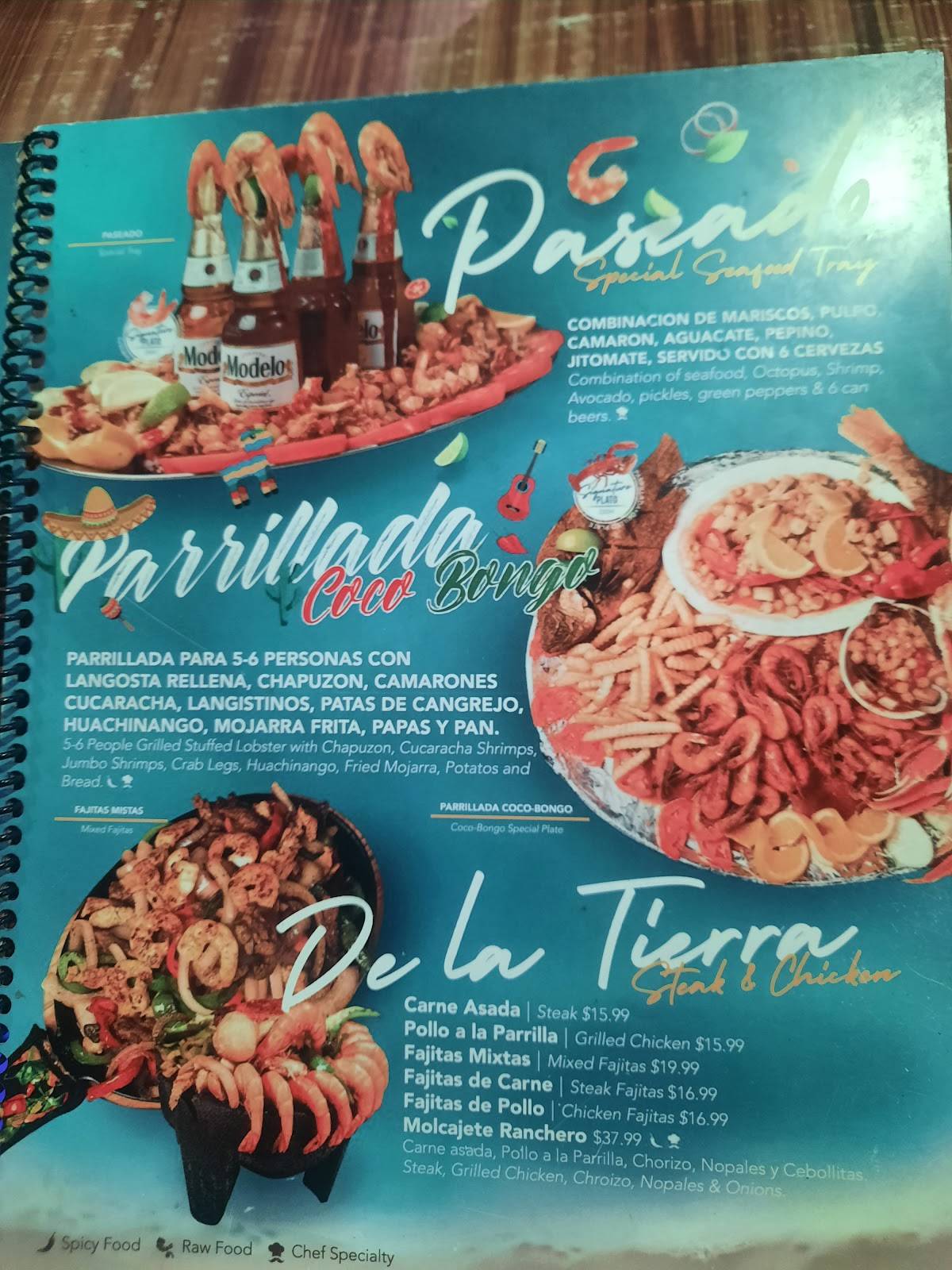Menu at Coco Bongo Mariscos & Mexican Restaurant, Indianapolis