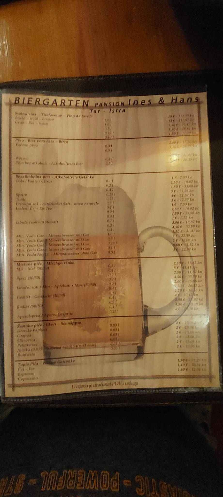 Menu at Ines & Hans Biergarten restaurant, Tar