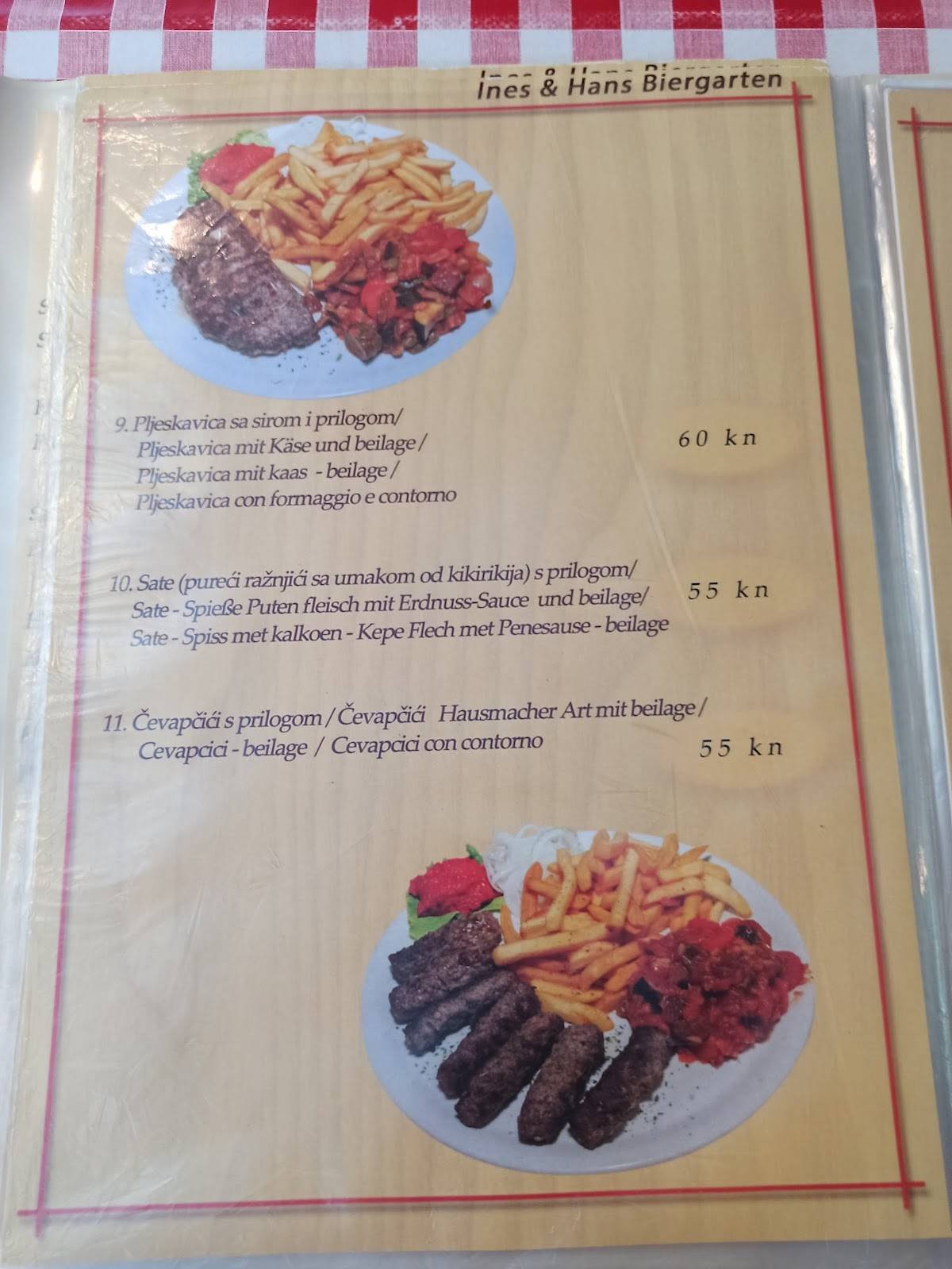Menu at Ines & Hans Biergarten restaurant, Tar