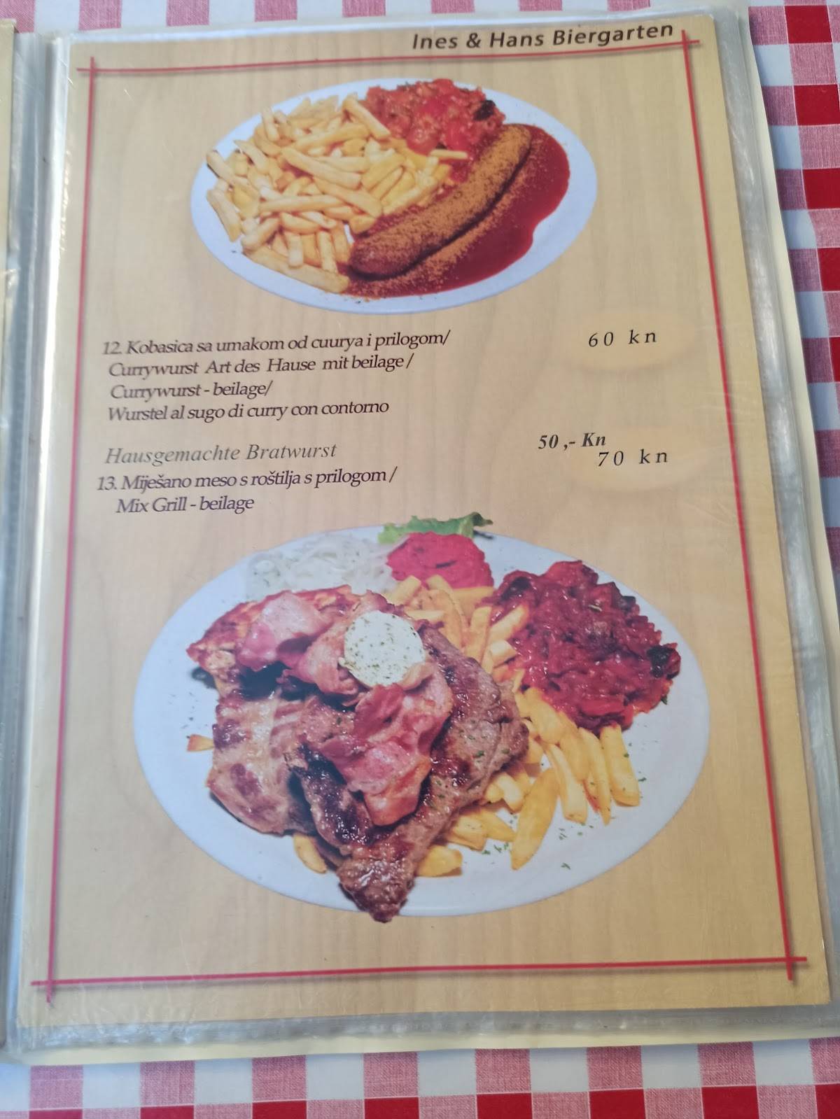 Menu at Ines & Hans Biergarten restaurant, Tar