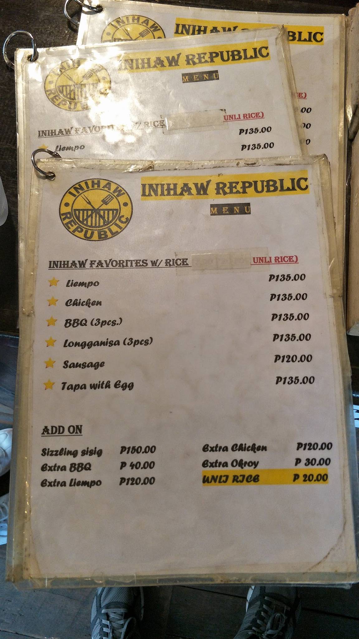 Menu at Inihaw Republic Baguio City, Baguio
