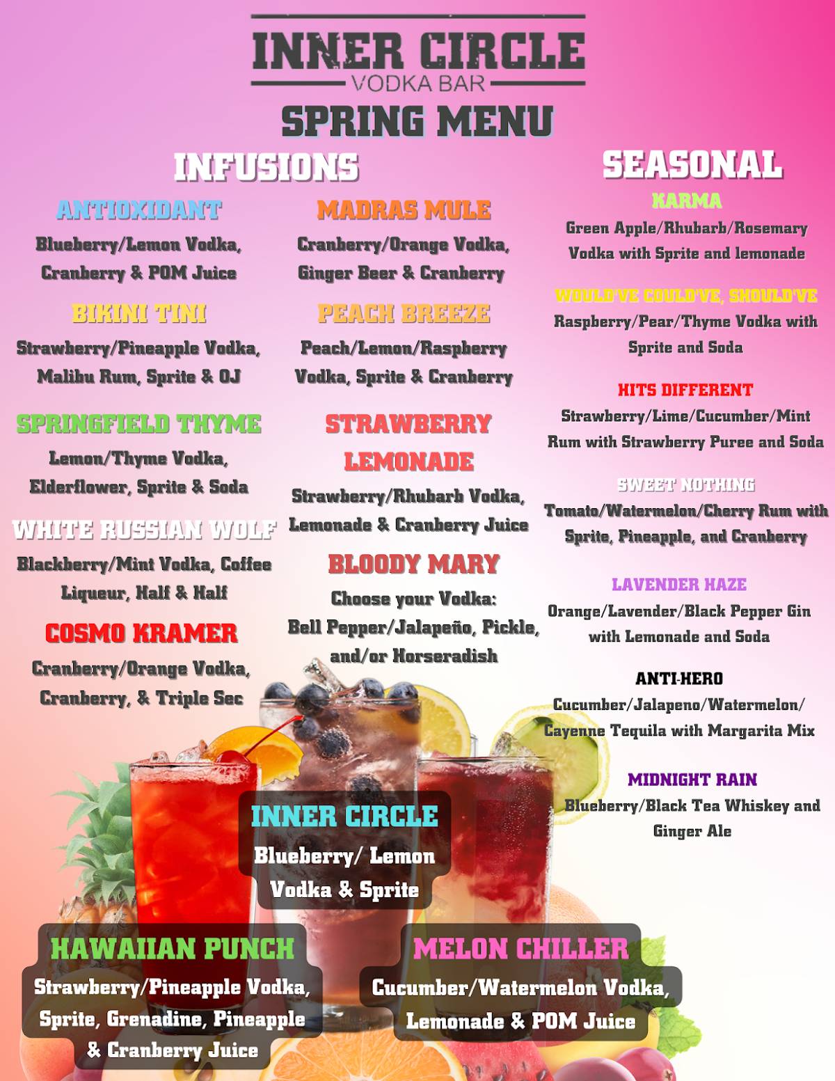 Menu at Inner Circle Vodka Bar, Tulsa