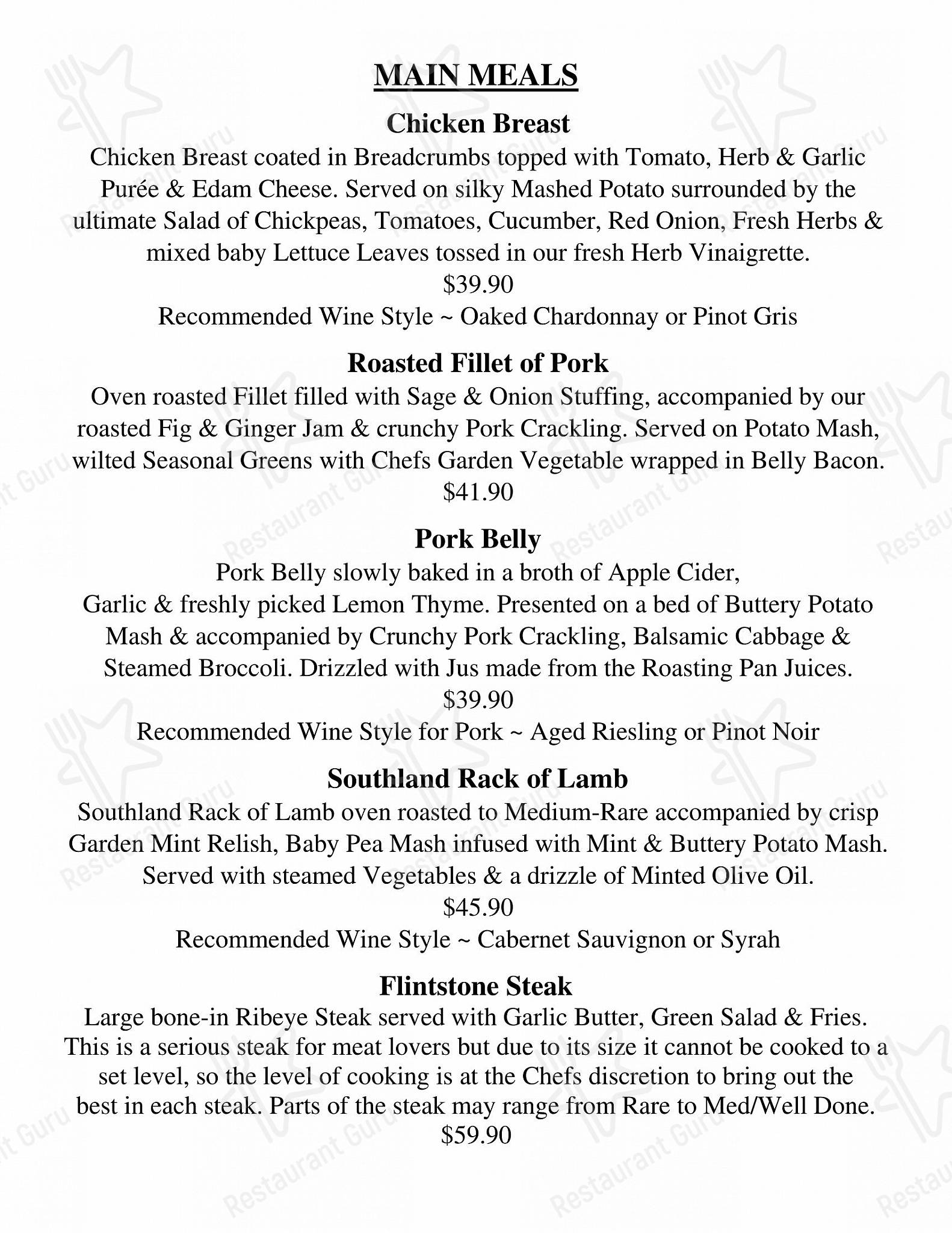 Menu at Elegance at 148 on Elles Restaurant, Invercargill