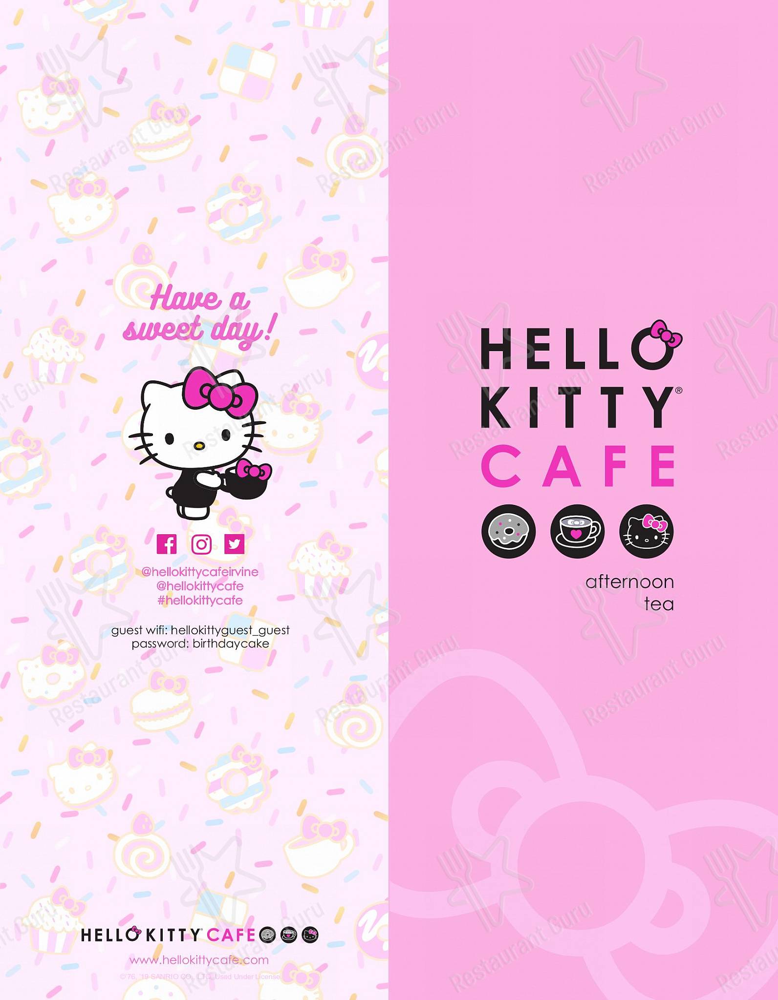 Menu at Hello Kitty Café cafe, Irvine
