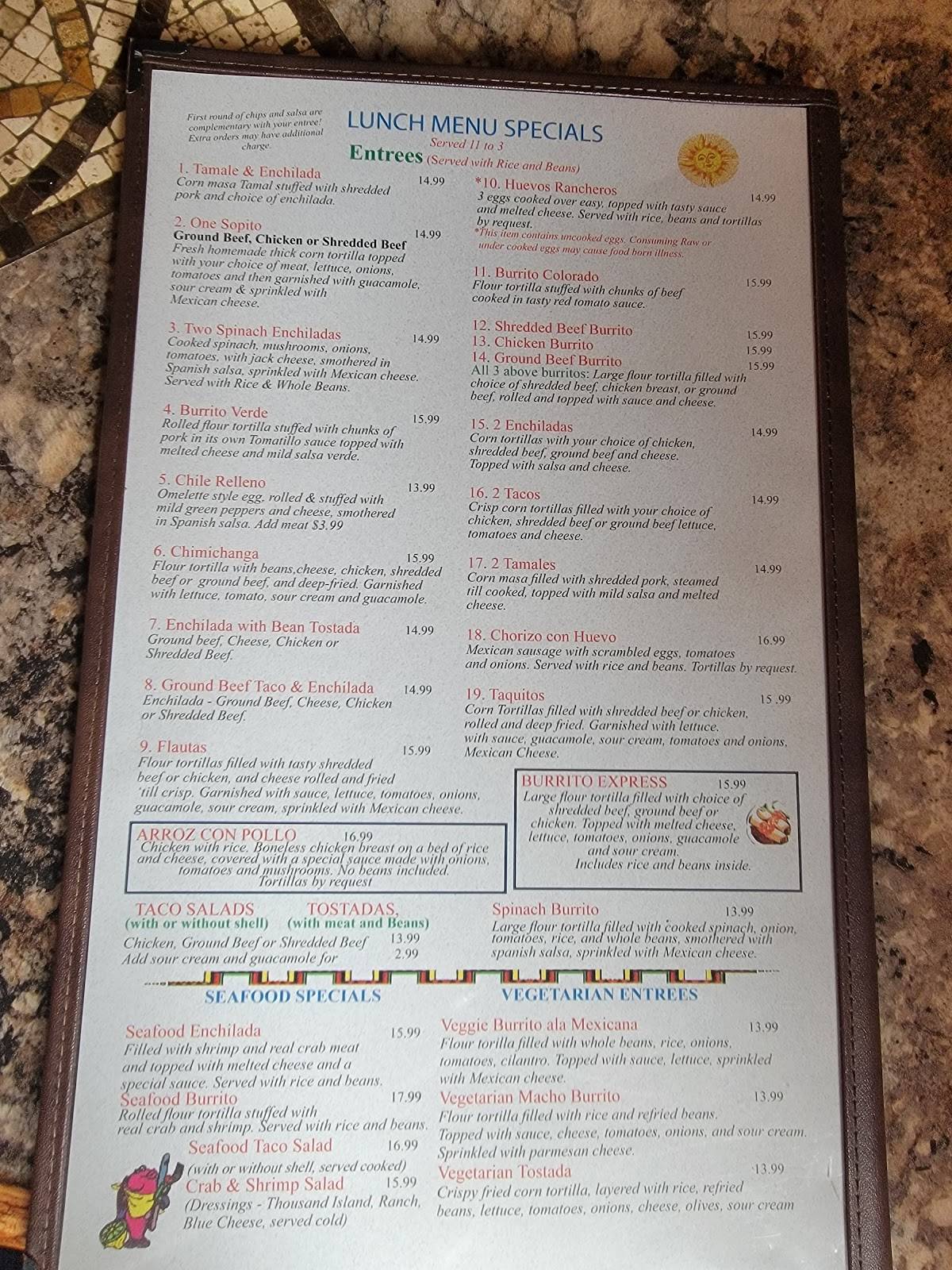 Menu at Isla Bonita Mexican Restaurant, Richland