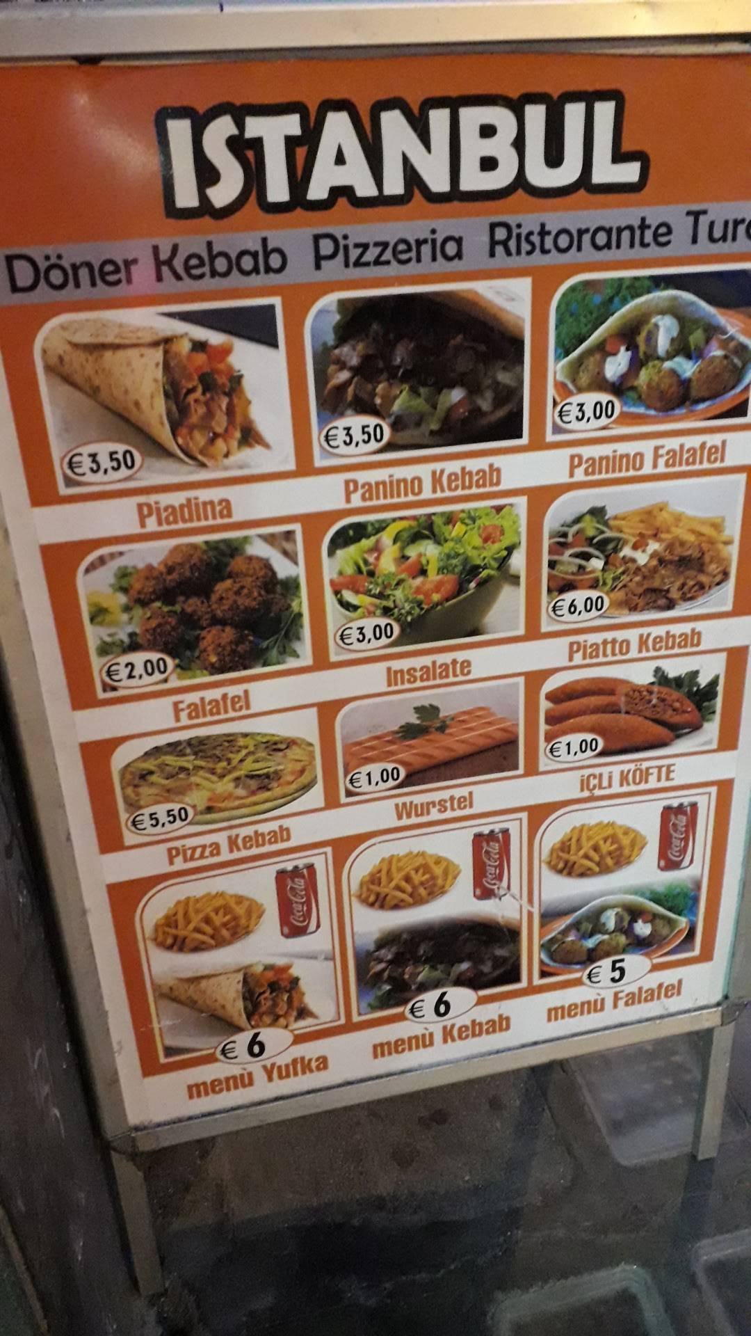 Menu da Istanbul doner kebab ristorante, Bari, Corso Benedetto Croce