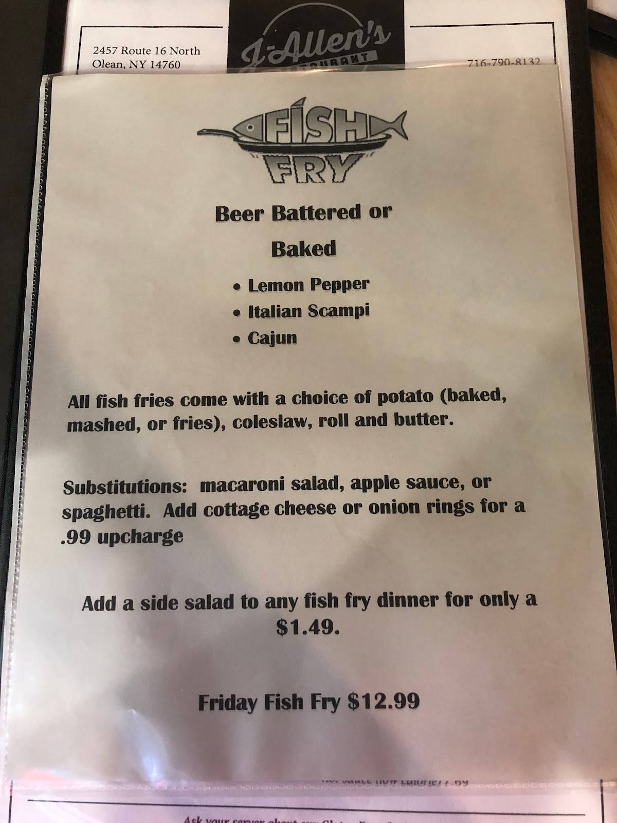 Menu at J-Allen's Bar & Grill, Olean