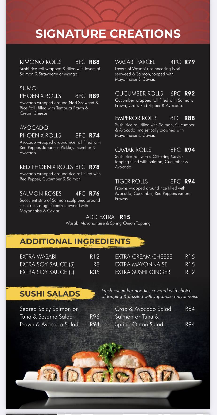 Menu at JC Chinese Restaurant, Bloemfontein