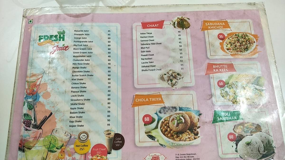Menu at JMB - Pipliyahana Square (Jain Mithai Bhandar), Indore, PW36+MWP