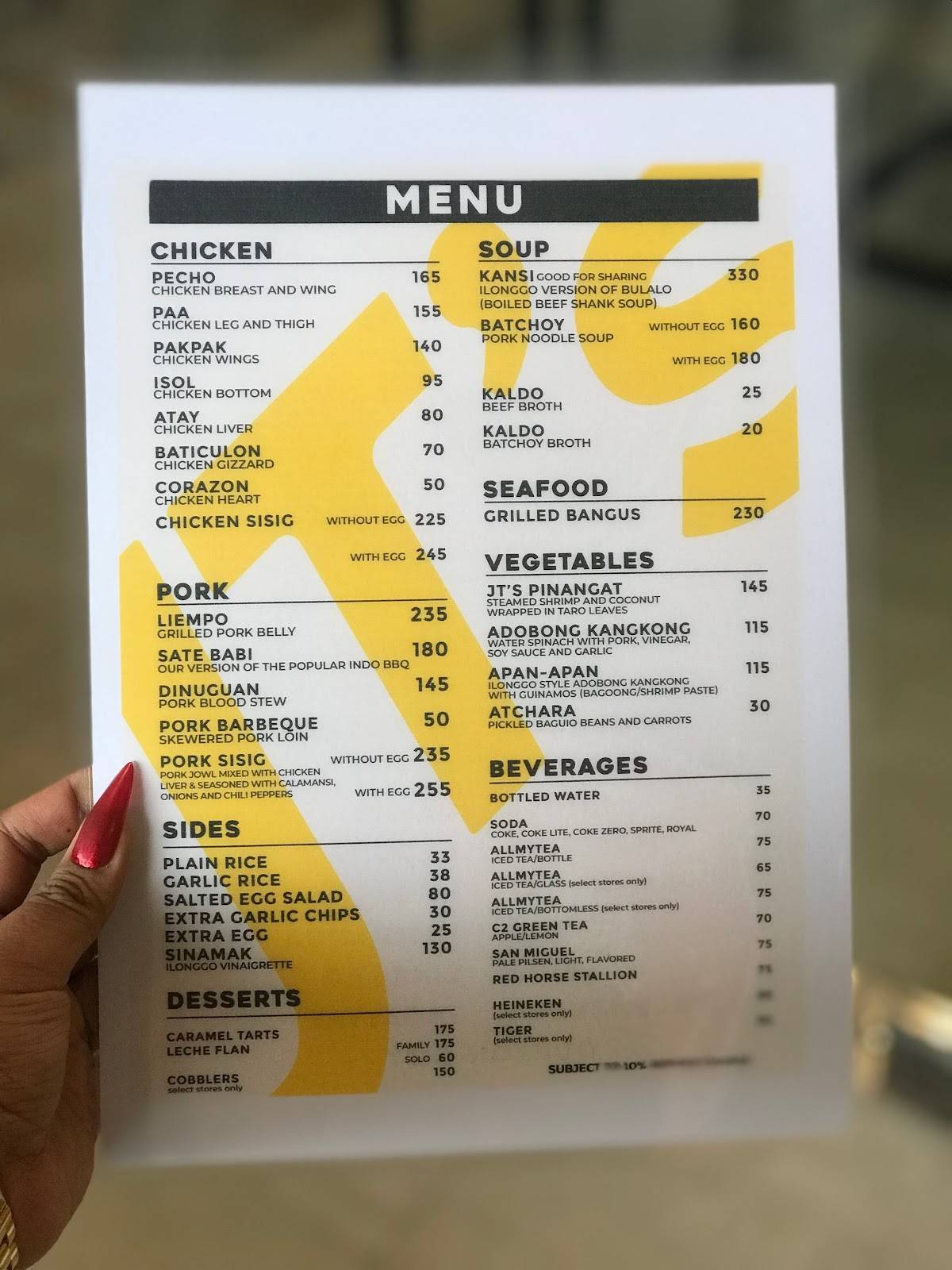Menu at JT's Manukan Grille - SOMO restaurant, Bacoor
