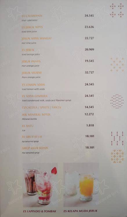 Carta del restaurante Pondok Suryo Begor, Yakarta, Grand Indonesia