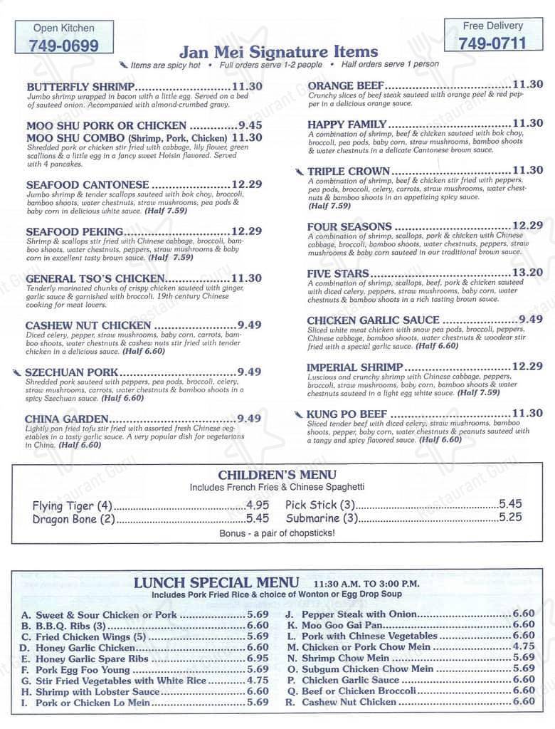 Menu at Jan Mei Chinese Takeout & Delivery restaurant, Sunrise
