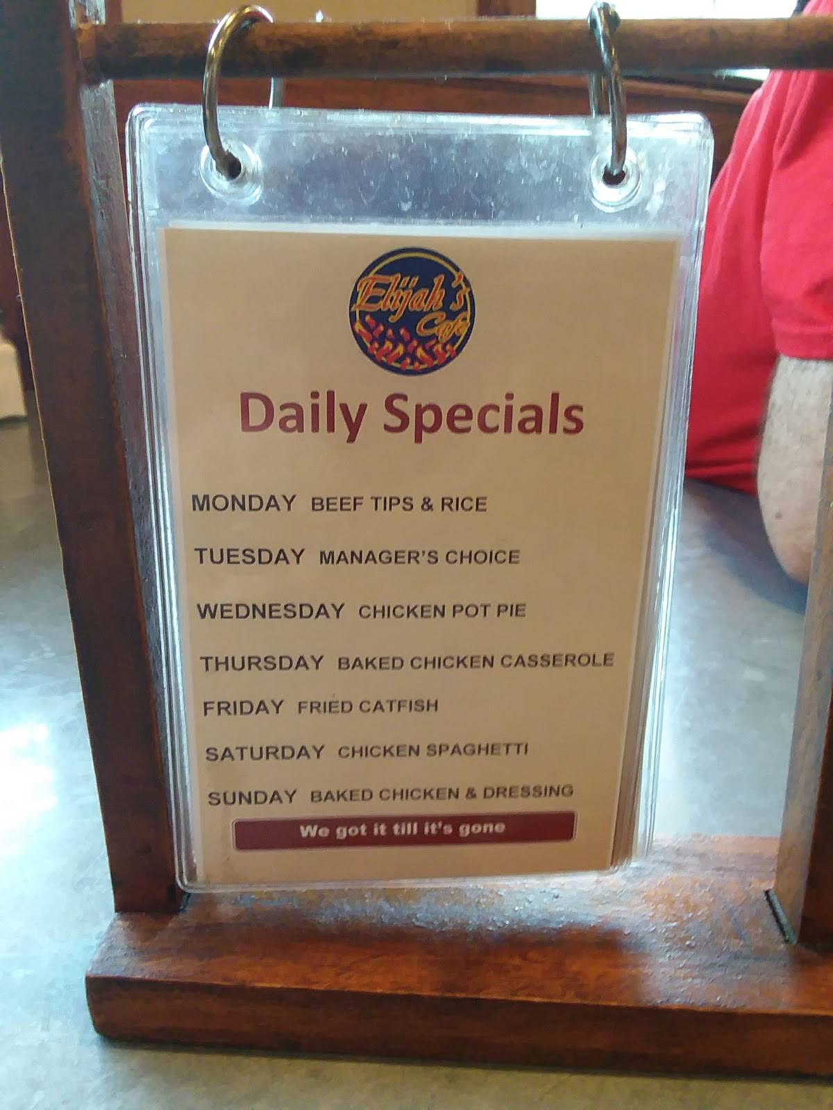 Menu at Elijah's Cafe, Jasper, 201 W Gibson St
