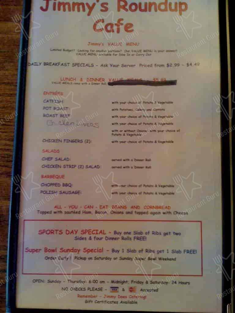 Menu at Jimmy's Round-Up Cafe & Fried Pies, Oklahoma City