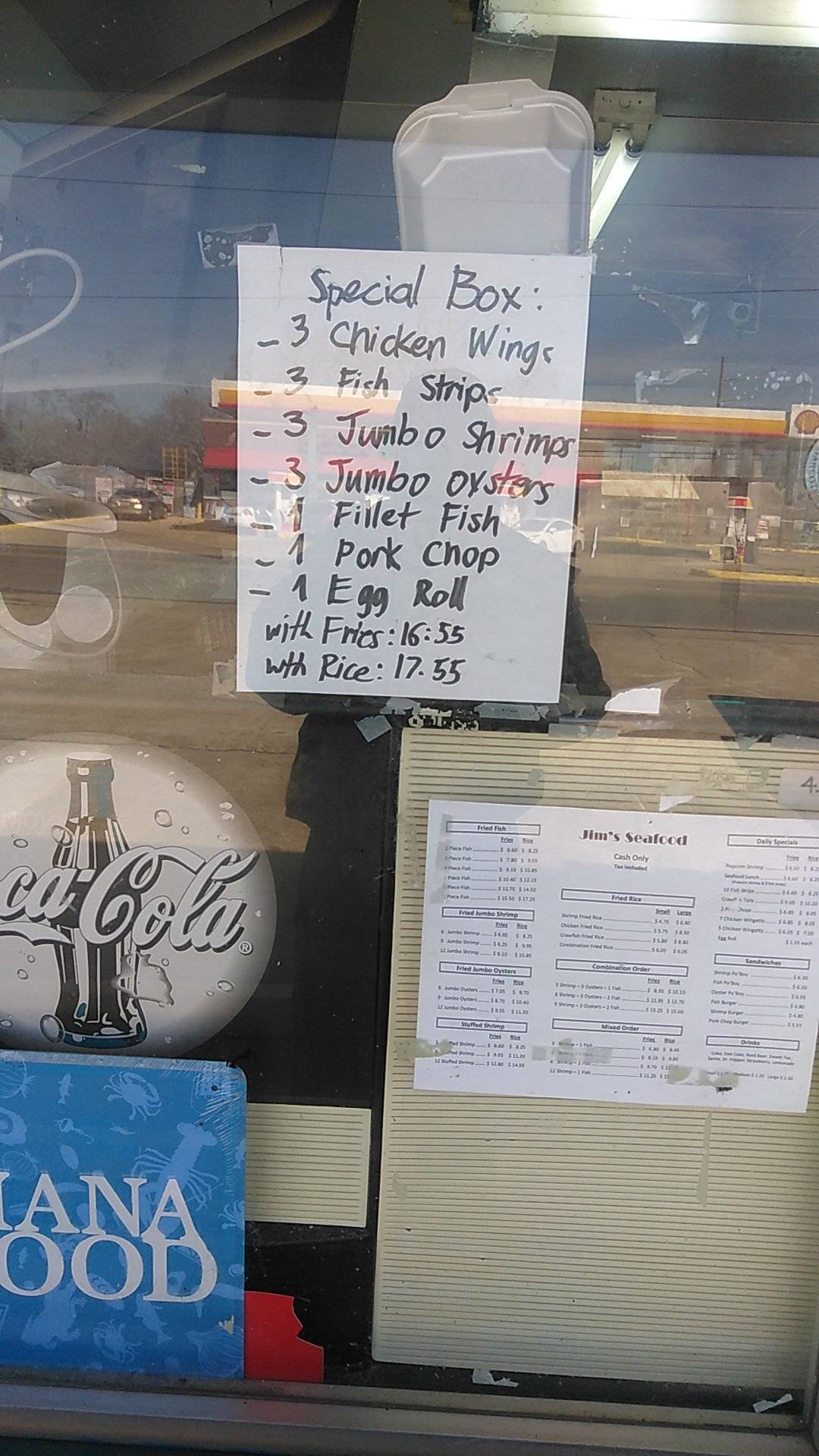 Menu at Jim's Seafood restaurant, Lake Charles
